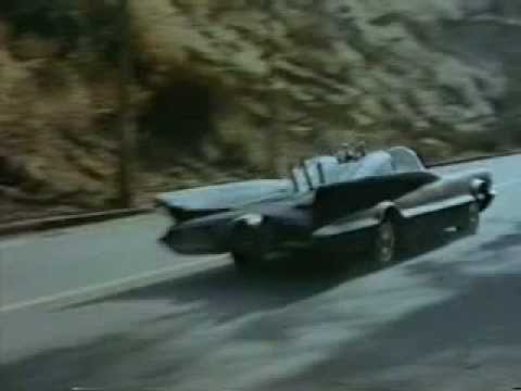 Early flat black white striped Batmobile in premier episode - YouTube