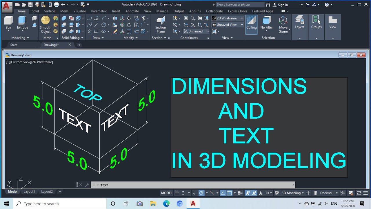 How to dimension and text on 3d models, AutoCAD 2020. Magic AutoCAD ...