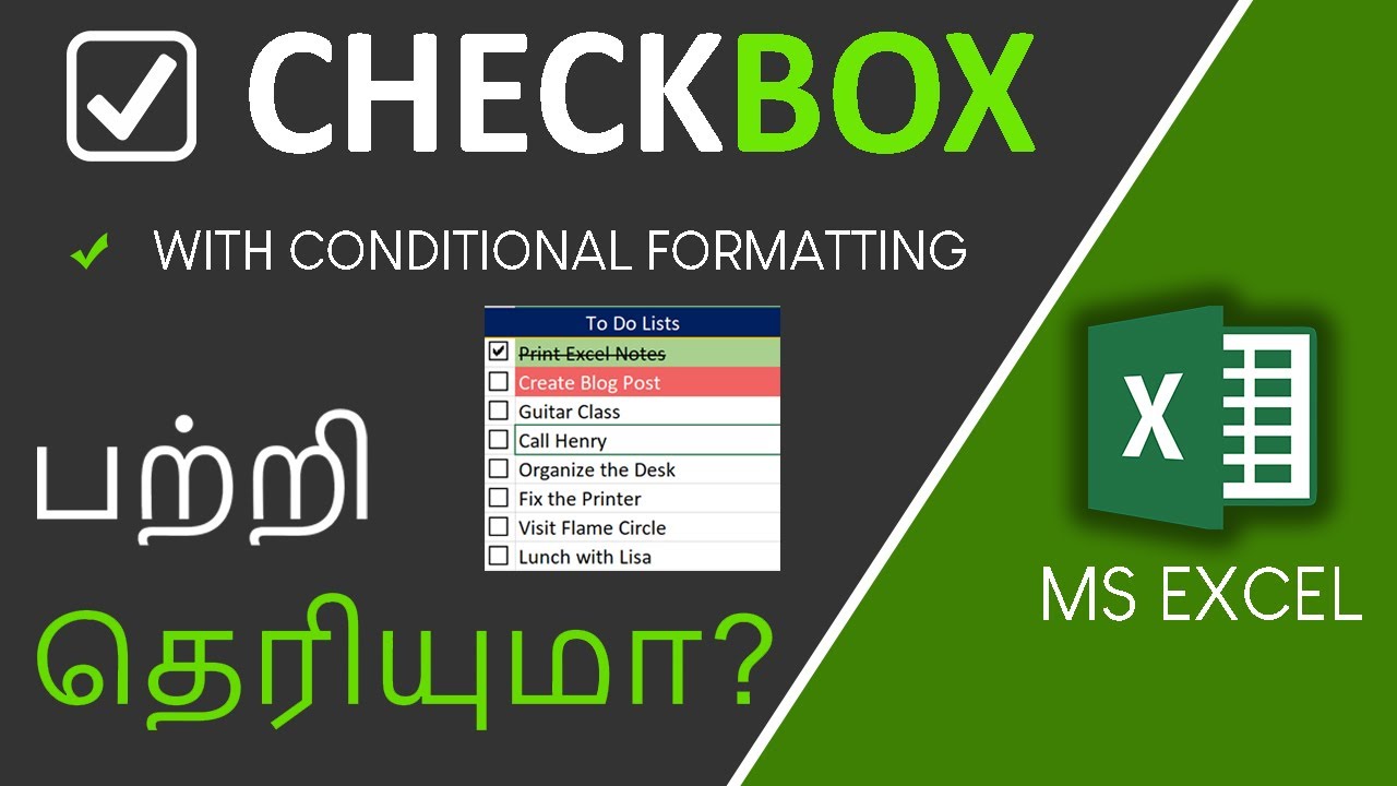 How To Create Checkbox With Conditional Formatting In Excel In Tamil How To Create Checkbox With Conditional Formatting In Excel In Tamil