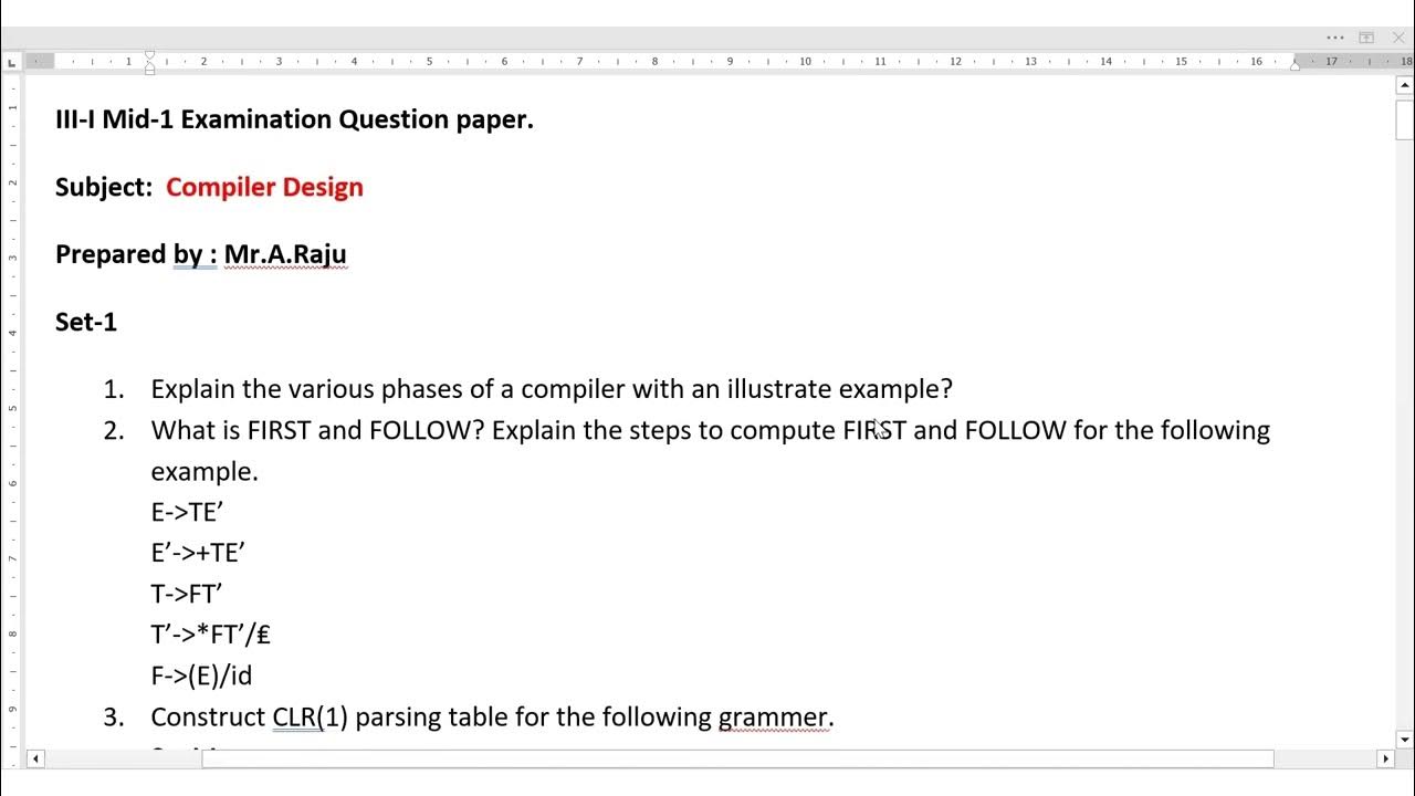 Important Questions for Mid 1 Compiler Design | CD | B.Tech |JNTUH - YouTube