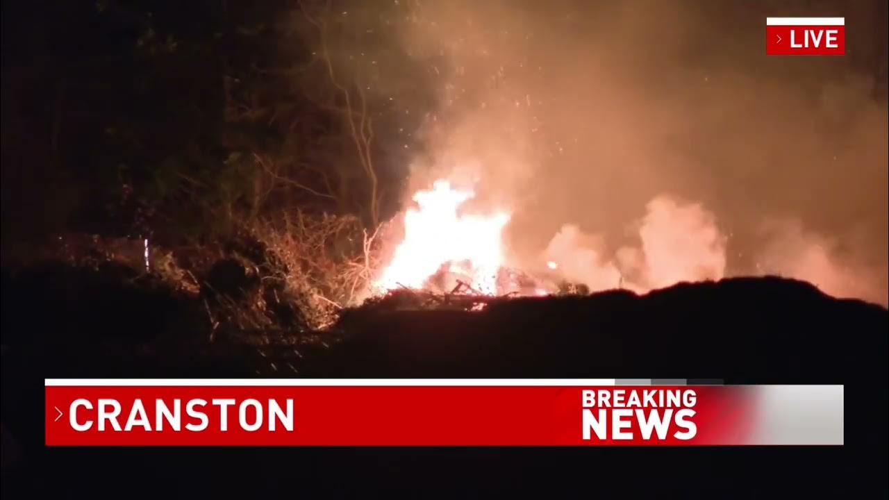 Massive brush fire erupts near I-295 south in Cranston - YouTube