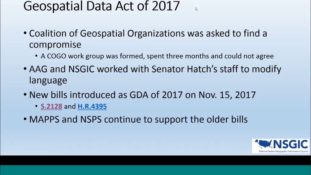 Webinar: Update - The Geospatial Data Act of 2017, Cy Smith, 12/19/17 ...