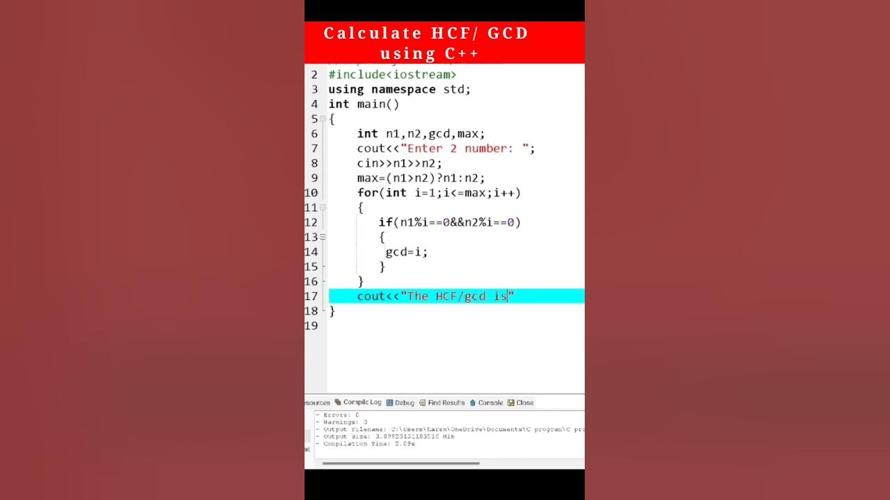 Calculate Hcf Gcd In C By Coding Shorts Youtubeshorts Programming Youtube