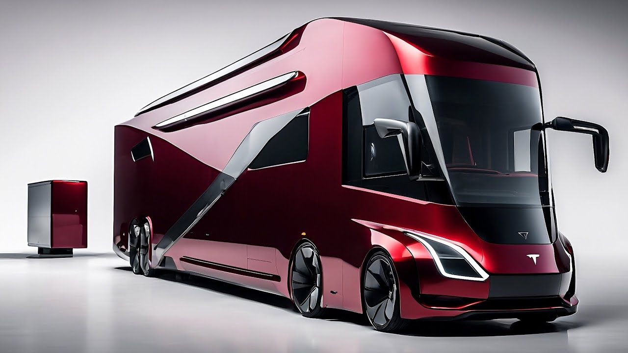 "2025 Tesla Motorhome: Futuristic Luxury in Striking Metallic Ruby Red ...