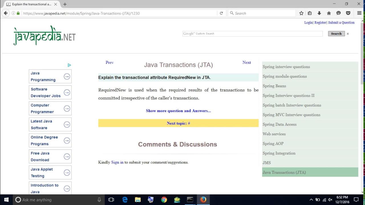 Explain the transactional attribute RequiredNew in JTA. | javapedia.net - YouTube
