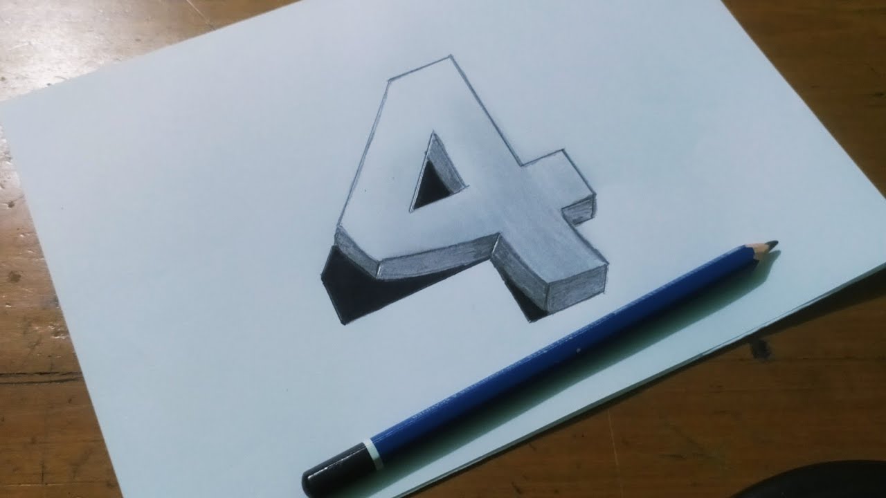 Cara gambar angka 4 3d. Sangat mudah buat pemula - YouTube