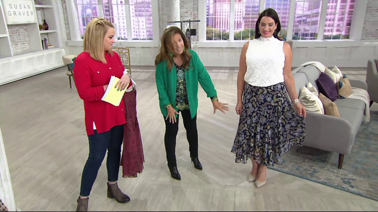 Susan Graver Printed Sheer Chiffon Fully Lined Skirt on QVC - YouTube