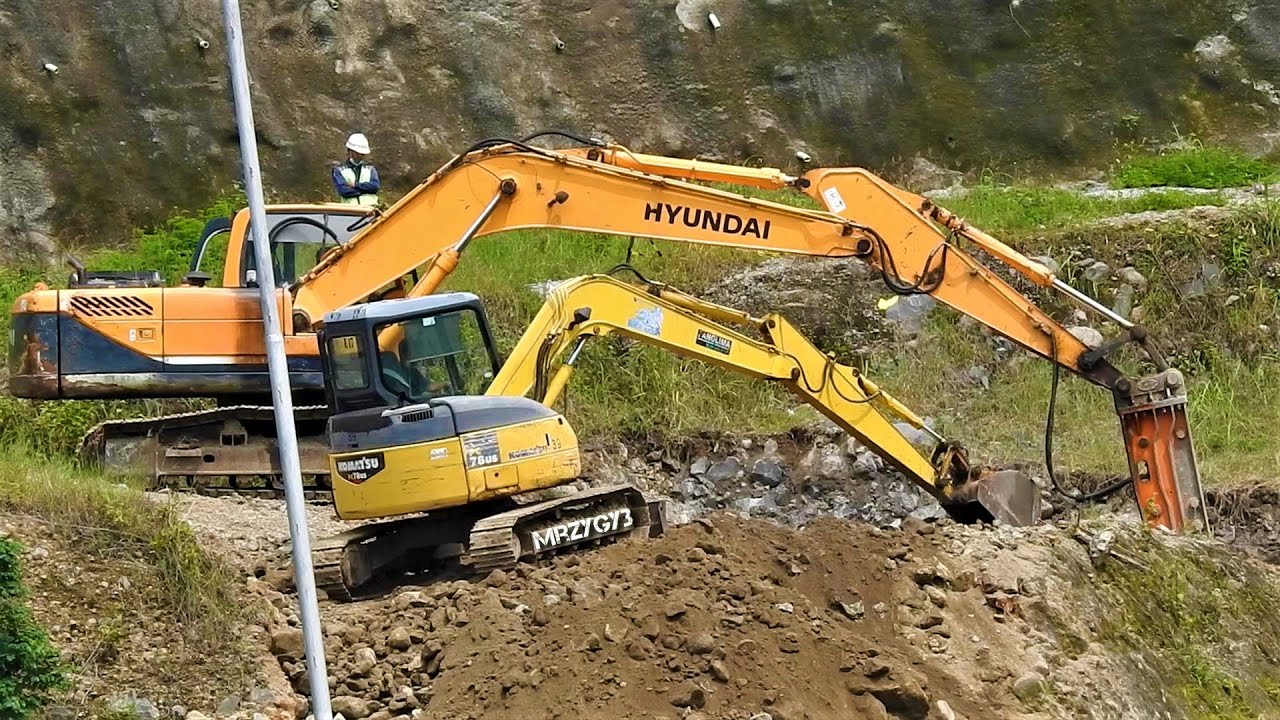 Dam Construction Work With Excavators - YouTube