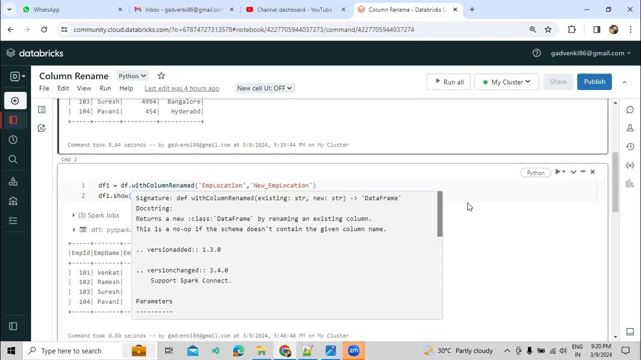 51.How to rename the Column using PySpark in Databricks in Telugu - YouTube
