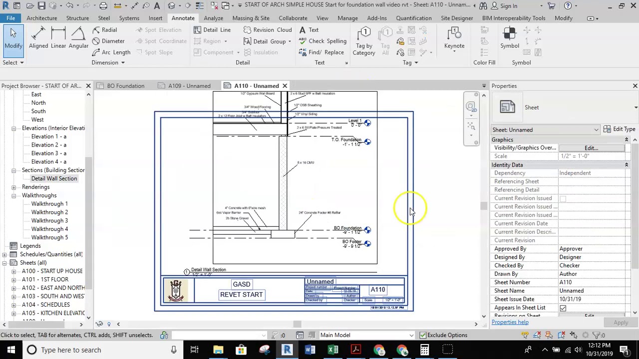 Revit - Creating a 4" Concrete slab, Foundation & Detail Wall Drawing ...