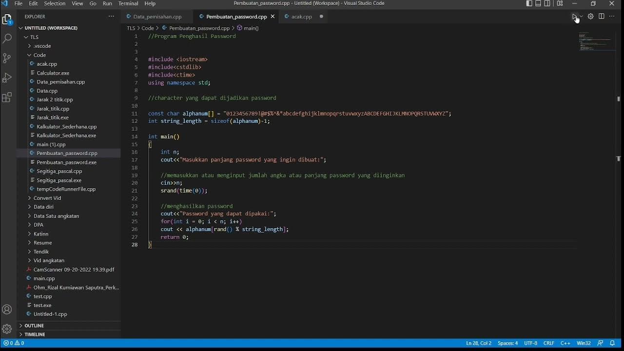 C++ program: Pembuat password acak - YouTube