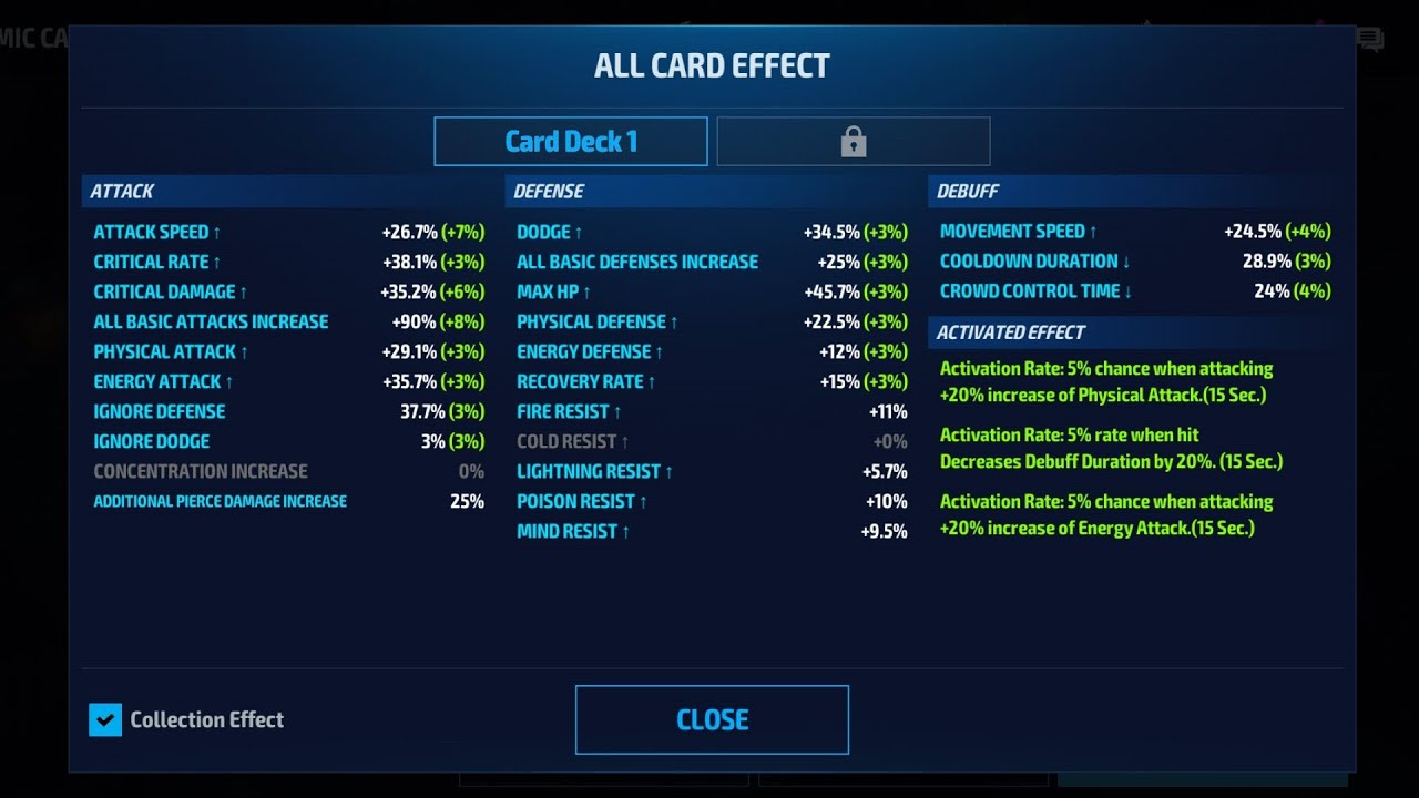 MFF Marvel Future Fight Account Status | Cards 25% Pierce & X of Swords ...