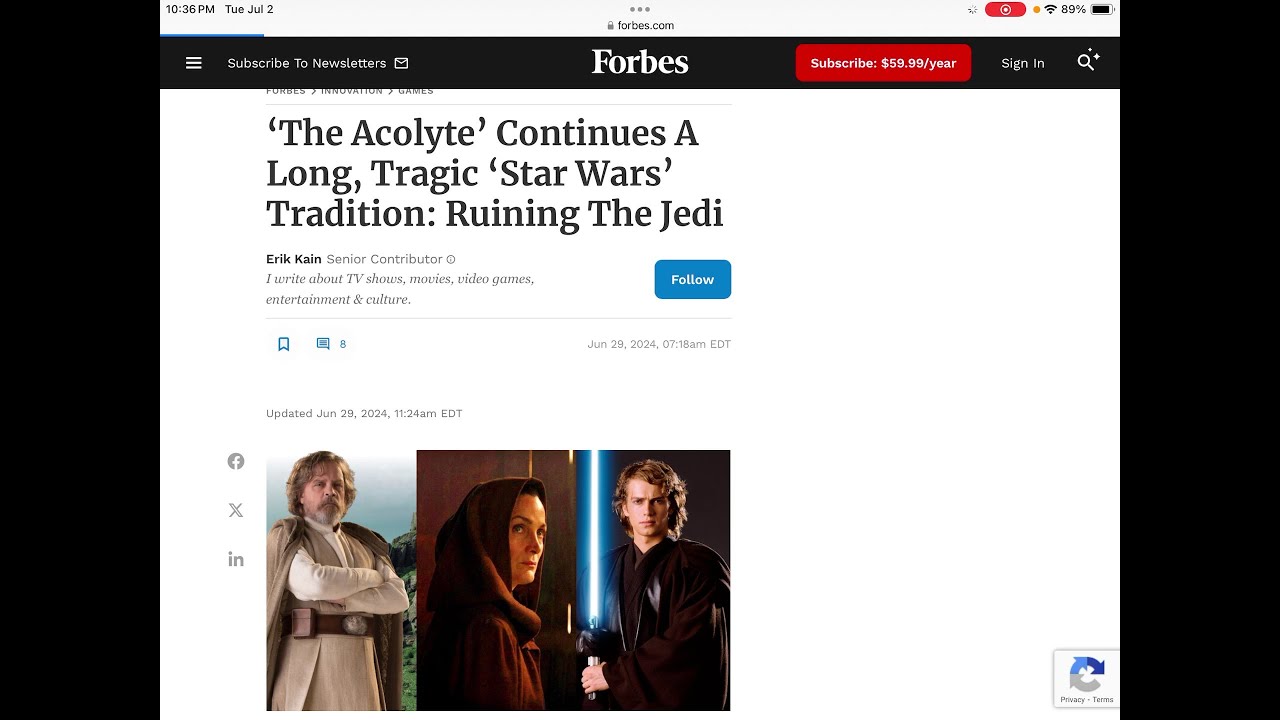 Forbes Article About How Modern Star Wars Shows Ruin The Jedi - YouTube