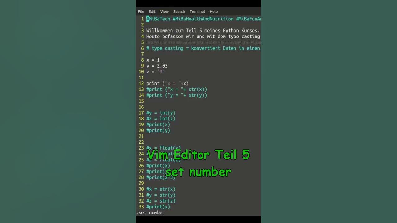 Vim 5 - Bildschirm set number #mibalinuxtech #mibamathematik - YouTube