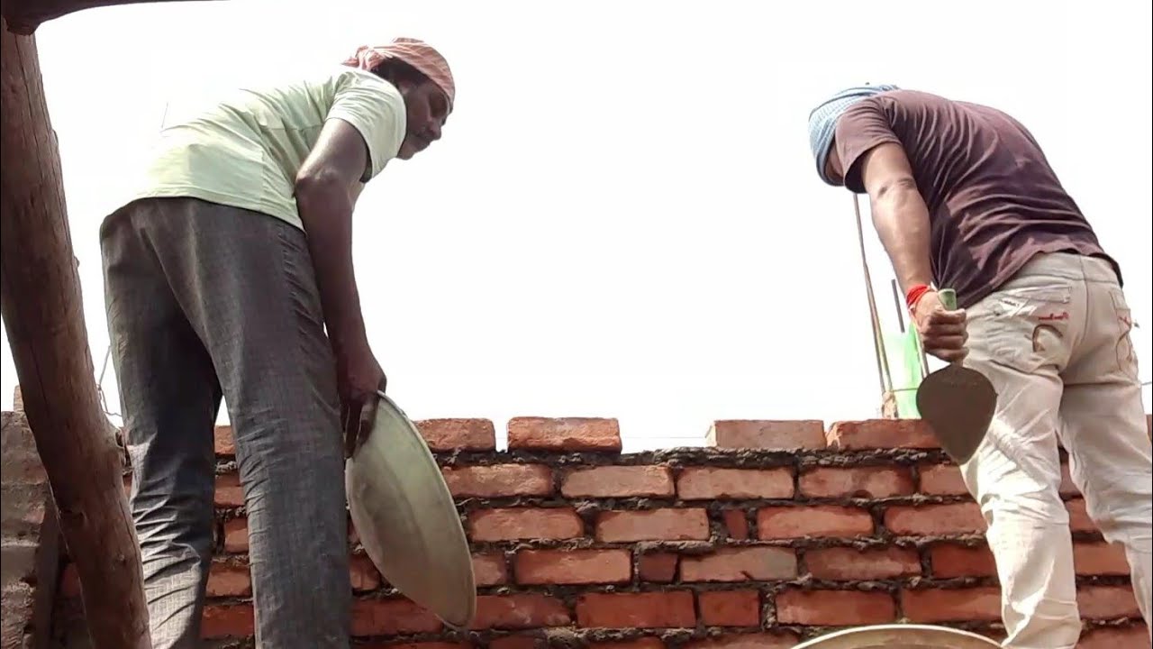4 inch brick work- India style cement work- mani house - YouTube