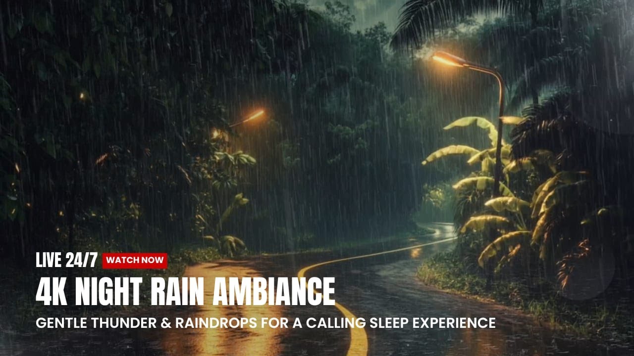 4K Night Rain Ambience 🌧️ | Gentle Thunder & Raindrops for a Calming ...