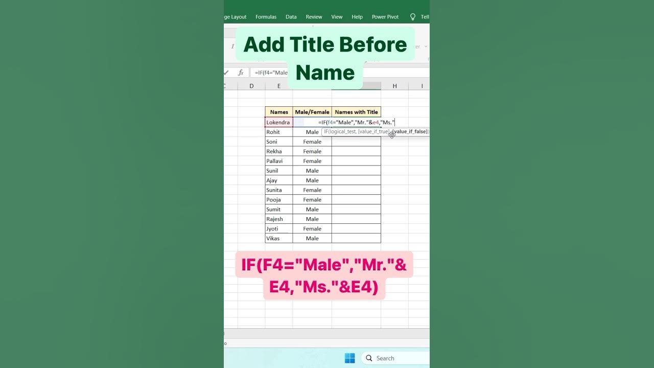 Add Title before names 😱🔥 #excel #exceltips #exceltutorial #shorts #viral #youtubeshorts - YouTube