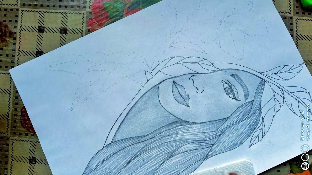 How To Draw A Flower Girl With Face Sketching Drawing || Sketch Drawing ...