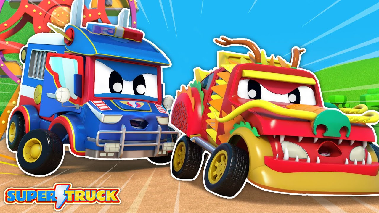 Super Fire Truck vs the DRAGON | SuperTruck | Dragon | Race Car | Party ...