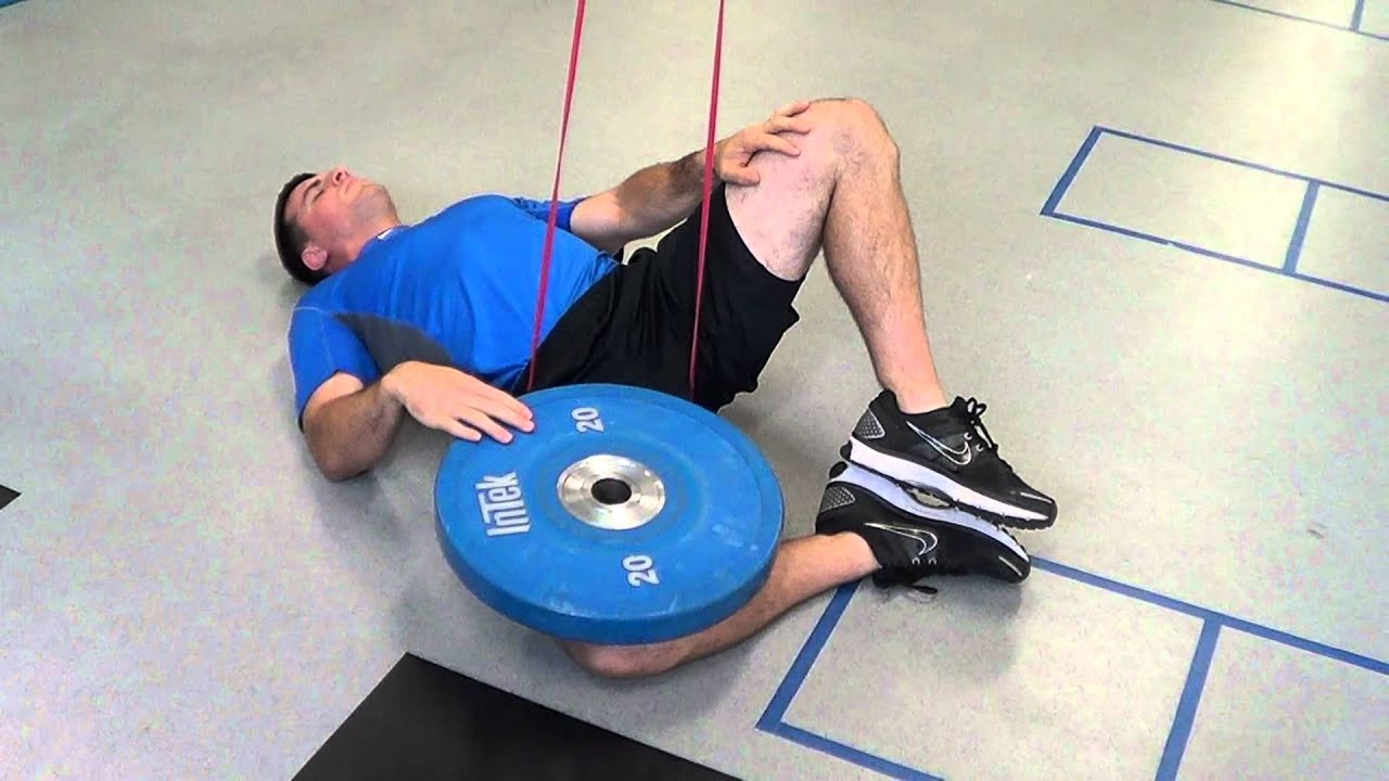 Band groin stretch with plate - YouTube