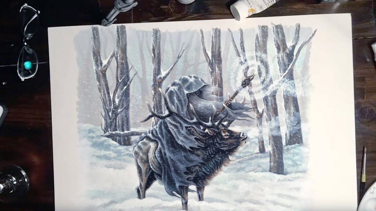 Speed Painting of a Wizard Riding an Elk in the Snow - YouTube