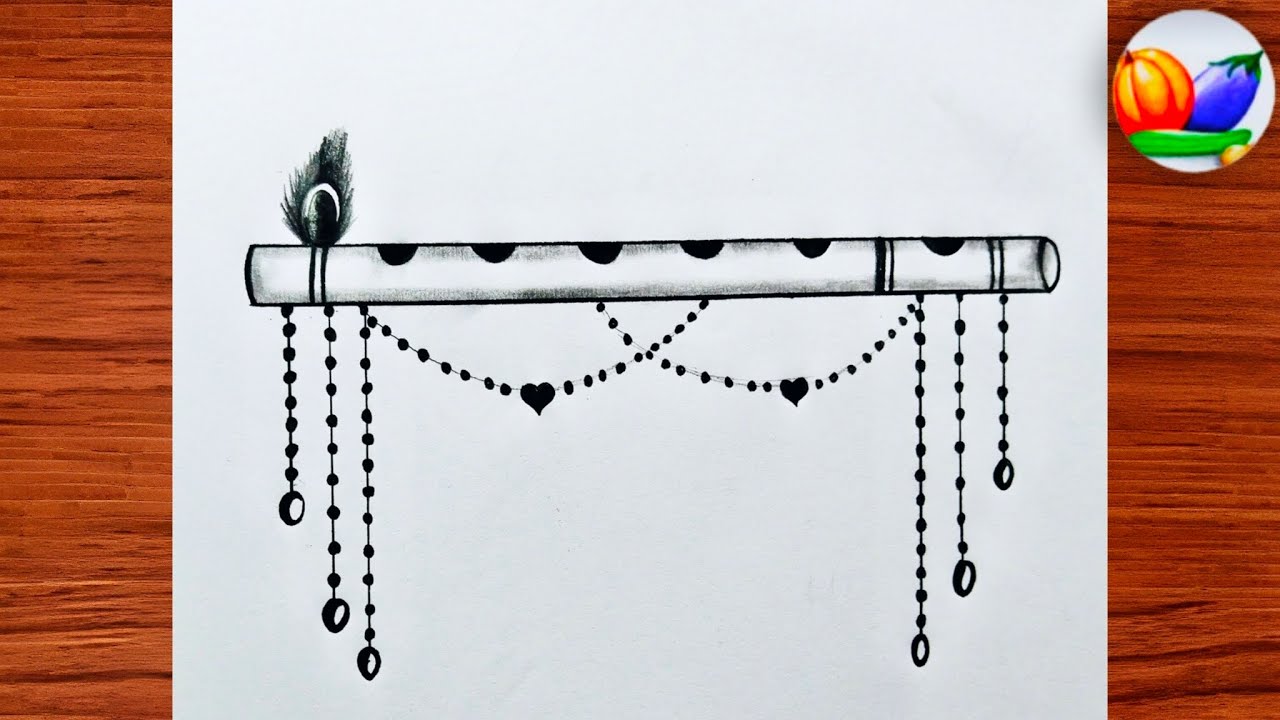 bansuri drawing easy/Pencil drawing Krishna flute| How to draw krishna ...