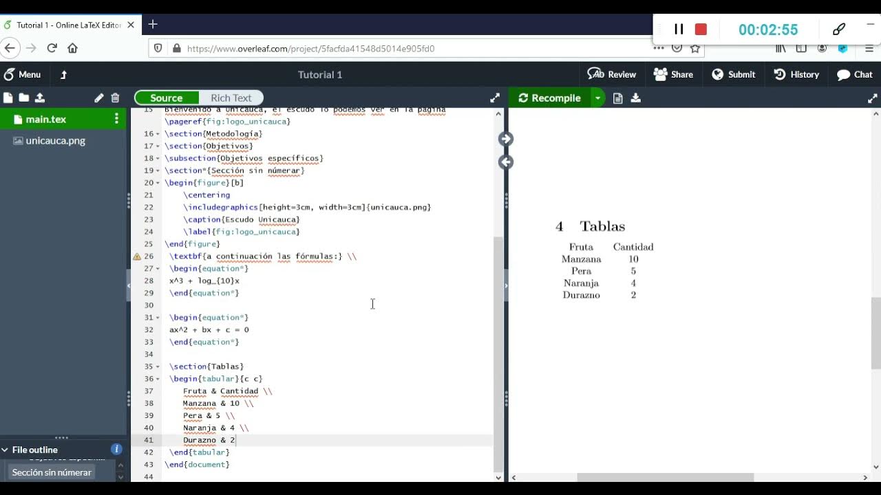 Tutorial Latex Overleaf - Video 5. Agregando y referenciando tablas ...