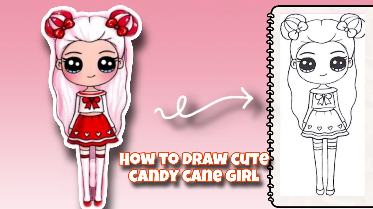 How to draw cute girl || candy cane cute girl || cute cartoon girl ...