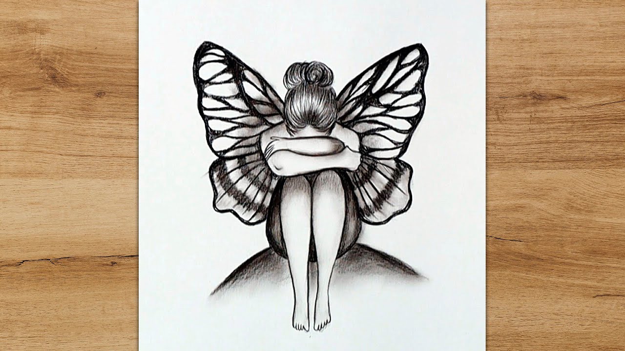 How a draw a sad fairy sitting with pencil | Drawing Tutorial Step by ...