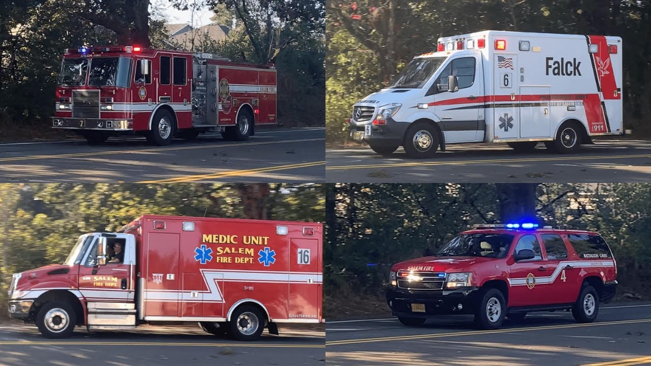Salem Fire Department Engine 7, Medic 6, Medic 16, Battalion Chief 4 responding code 3! - YouTube