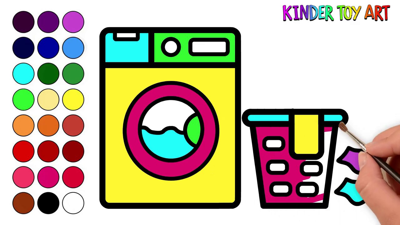 How to draw and color Washing Machine for Kids | Cartoon | Baby | 팝 아트 ...