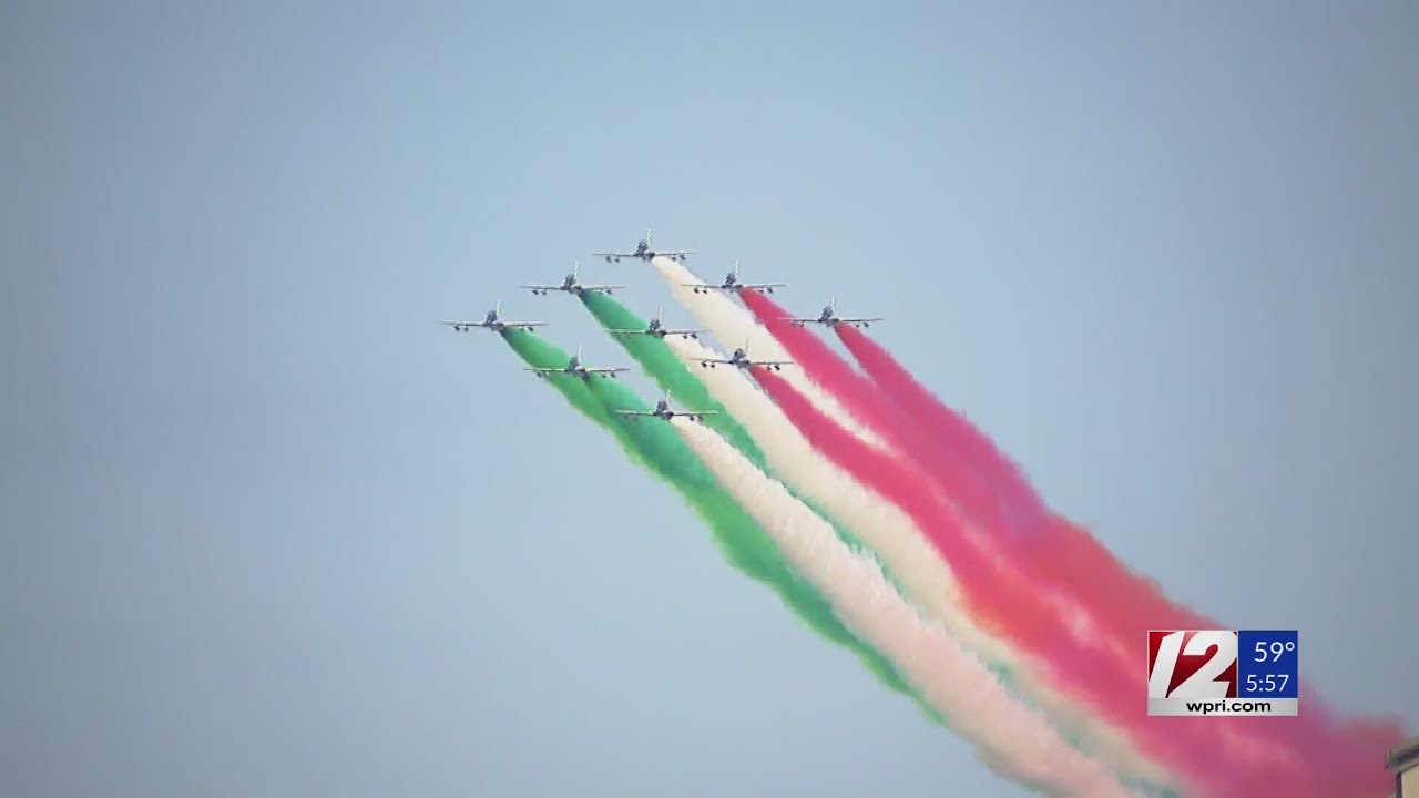WATCH: Italian Air Force conducts colorful flyover in RI - YouTube