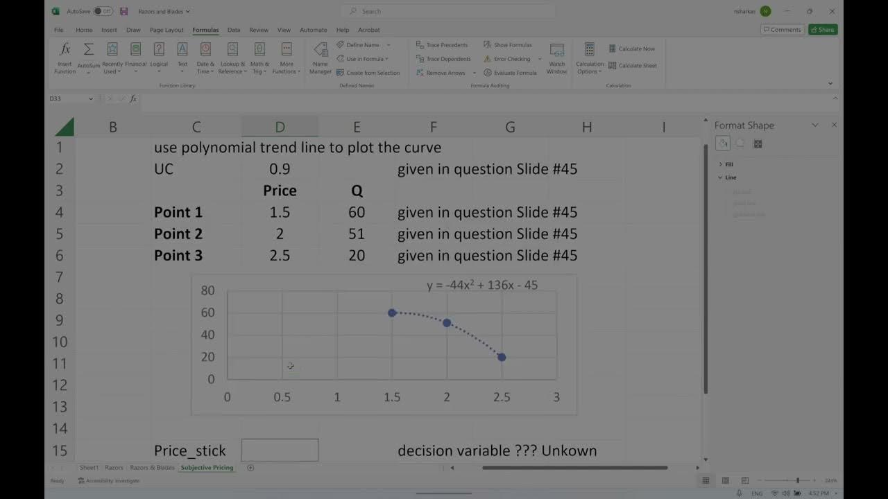 3 Subjective Pricing using polynomial quadratic demand curve Optimization with Excel - YouTube