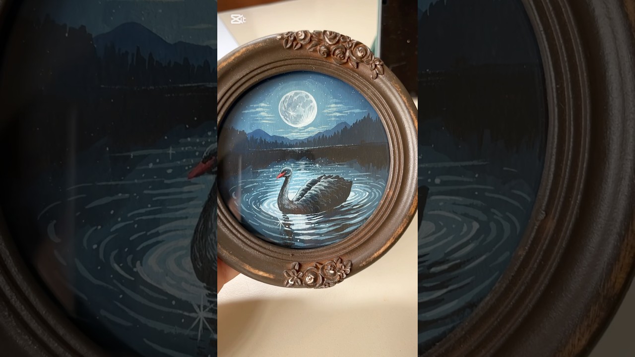 Black Swan Under the Full Moon🪄 #illustration #gouache #swan #painting ...