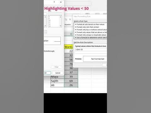 Highlight Cells Less than 50 Using Conditional Formatting Rule - YouTube
