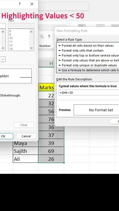 Highlight Cells Less than 50 Using Conditional Formatting Rule - YouTube