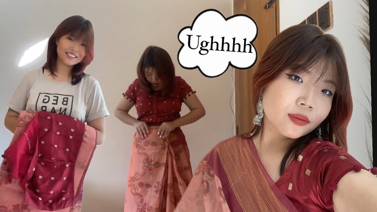 First time wearing saree alone||GRWM - YouTube