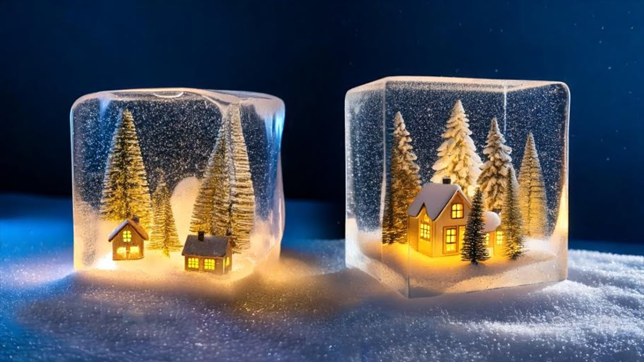 Beautiful Mysterious Minimalistic Christmas Village Inside an Ice Cube ...