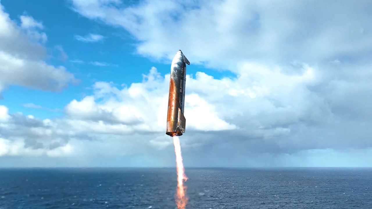Starship landing burn and splashdown on Flight 10 - surreal 4K close up ...