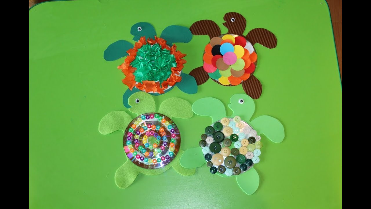 Żółwie z płyty CD / Turtles from a CD, motor skills, recycling diy ...