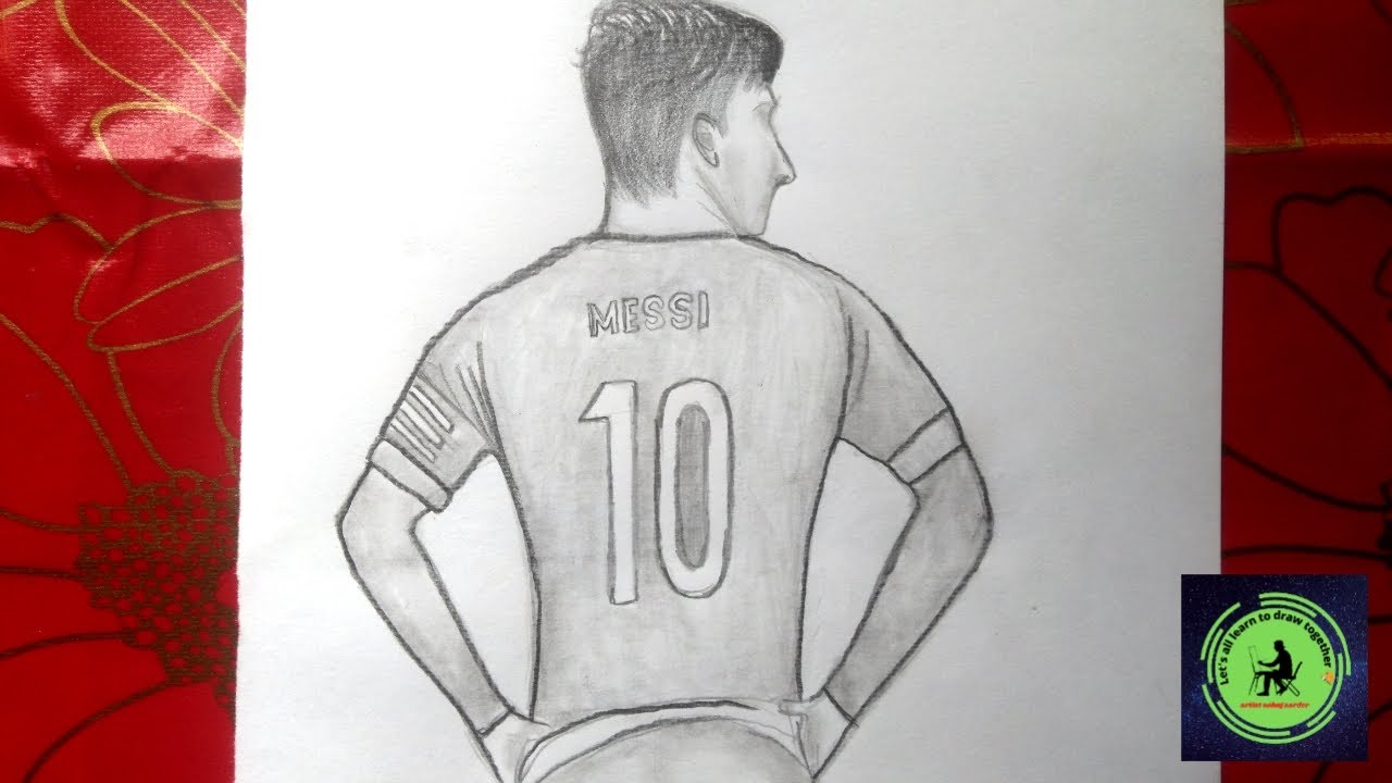 How to draw Lionel Messi-(draw Lionel Messi back side photo) - YouTube