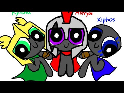 วาด Ateryos, Xiphos, Kytchu ในเวอร์ชั่นพาวเวอร์ฟัฟเกิลส์ - YouTube