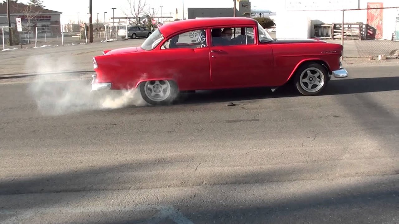 3-22-15 Mitch turbo 55 chevy burnout - YouTube