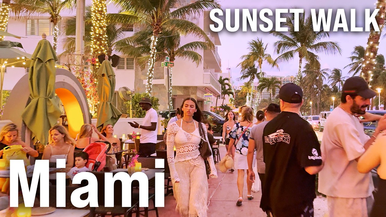 Miami SUNSET Walking Tour 2025 🌇 Miami Beach, Ocean Drive, South Beach ...