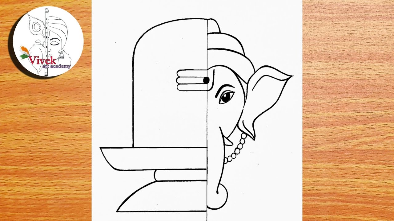 Half Ganpati Half Shivling Drawing | Ganpati Bappa Easy Drawing ...