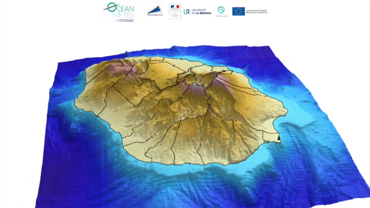 Vue en 3D du relief terrestre et marin de La Réunion (Océan Indien ...