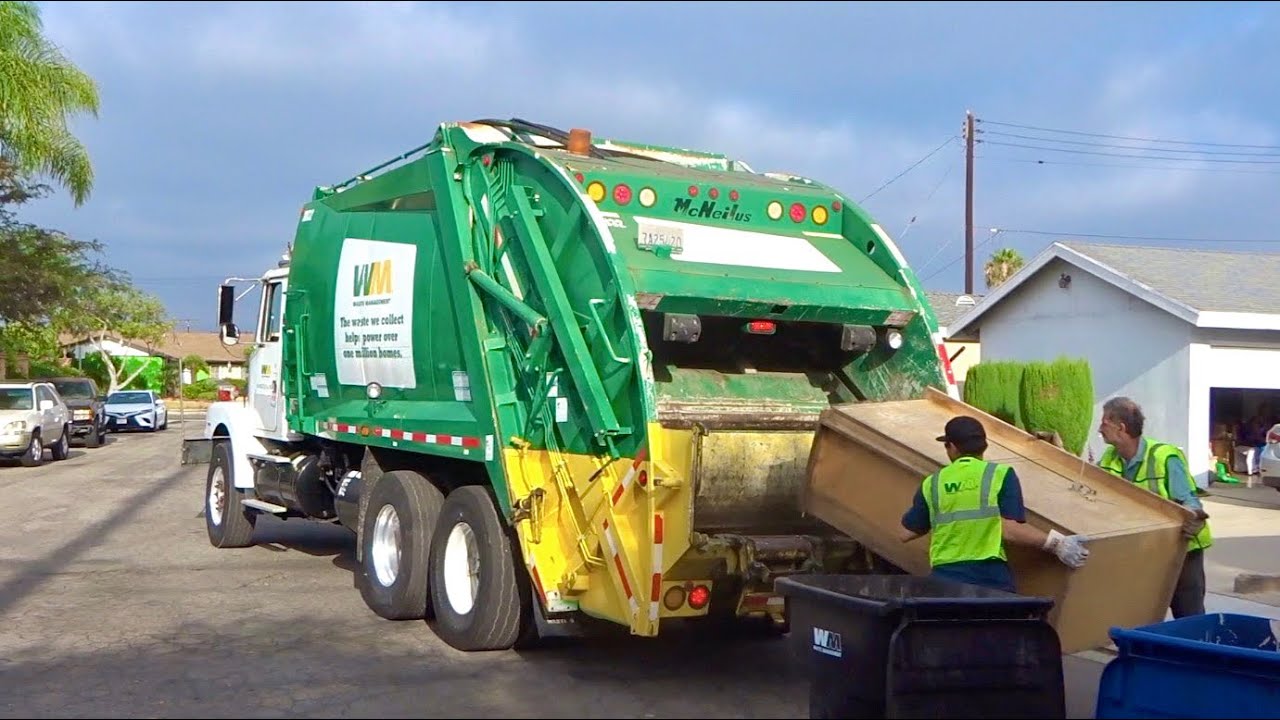 Giant Waste Management Volvo Rear Loader - Compton Cleanup Week - YouTube