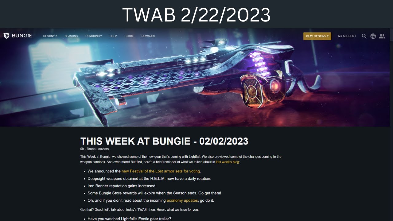 Destiny 2 TWAB 2/2/2023 - YouTube
