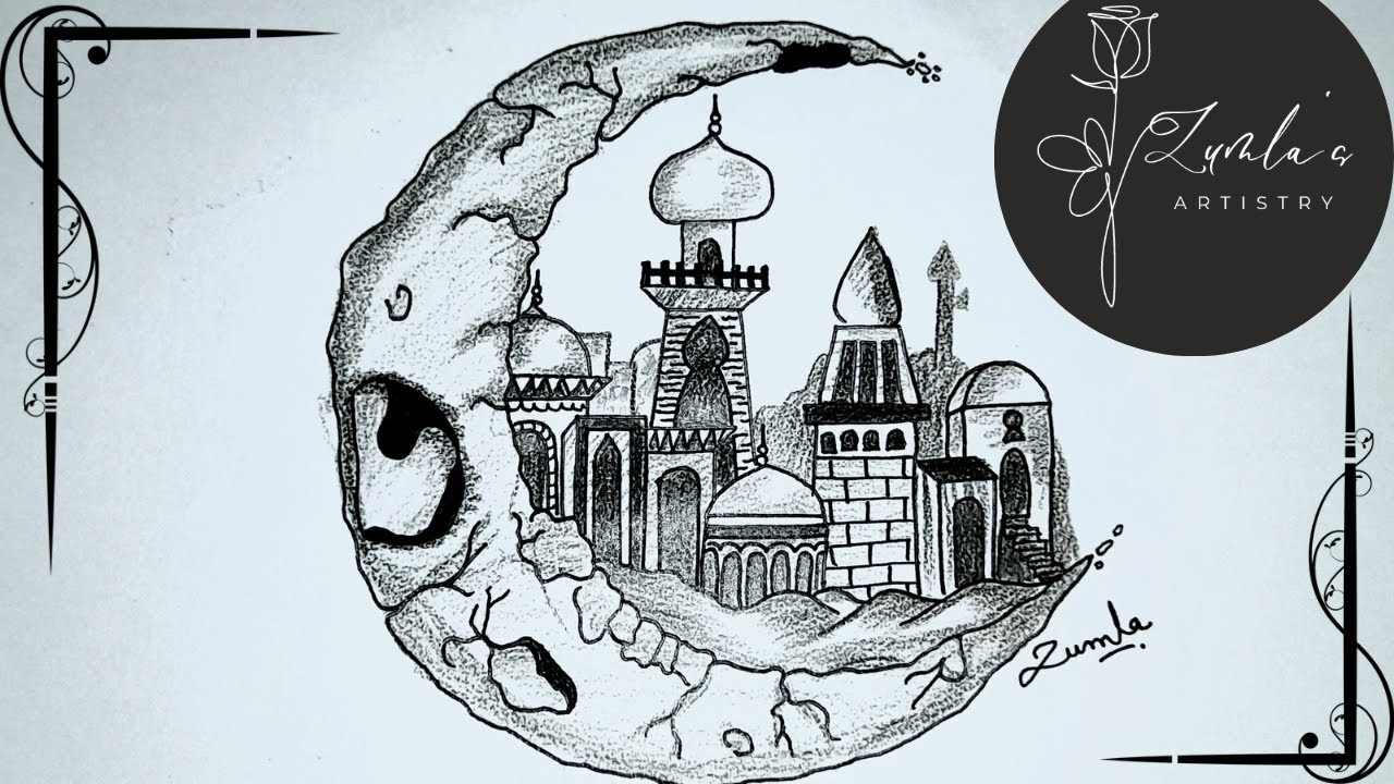 How to draw arabian city on moon/step by step - YouTube