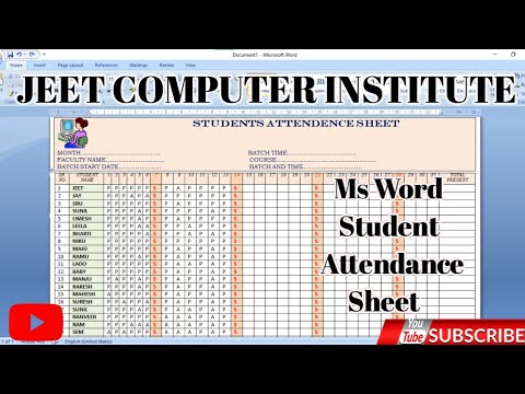 Ms Word Me Student Attendance Sheet Kaise Banaye || How To Make A ...